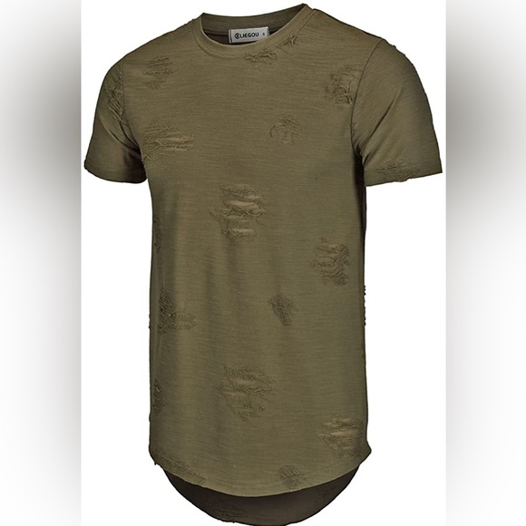 KLIEGOU | Shirts | Kliegou Mens Hipster Hip Hop Ripped Round Hemline ...